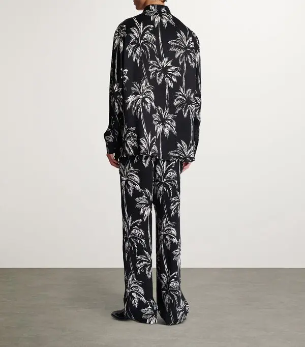 Balmain Satin Palm Tree Print Shirt