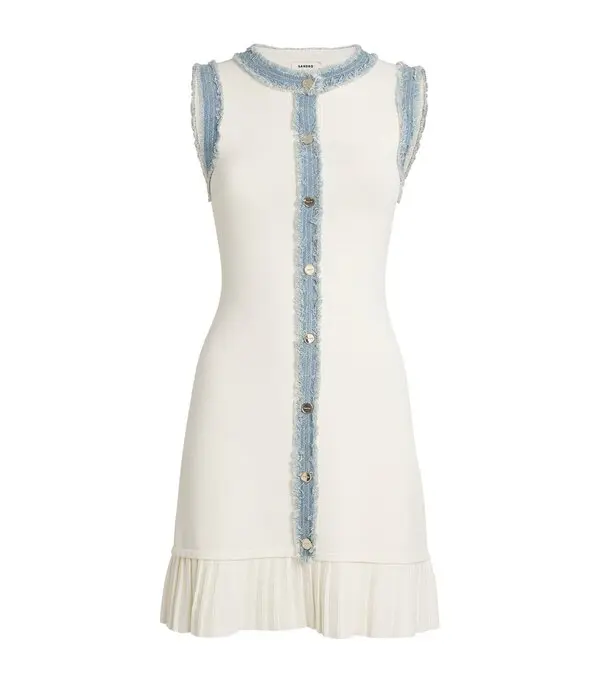 white christmas dresses SANDRO DENIM-TRIM KNITTED MAXI DRESS