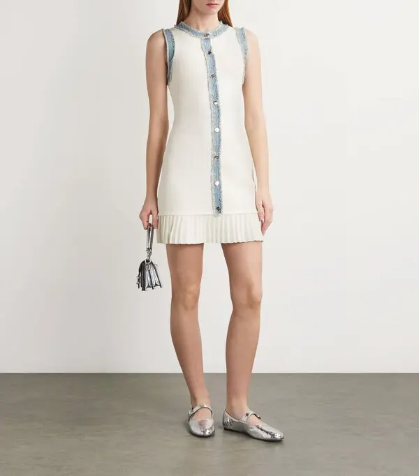 sandro white dress with denim Sandro Denim-Trimmed Mini Dress - Beige