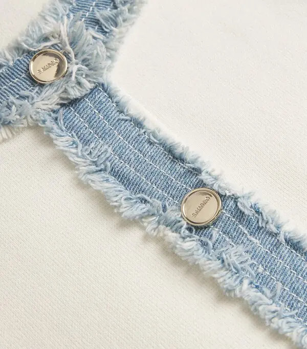 white christmas dresses SANDRO DENIM-TRIM KNITTED MAXI DRESS - WHITE main image 1