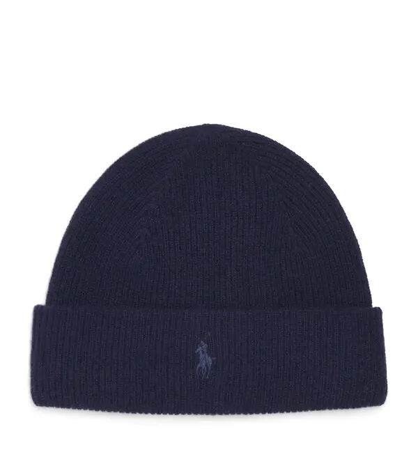 Ralph Lauren Cashmere Polo Pony Beanie - Blue