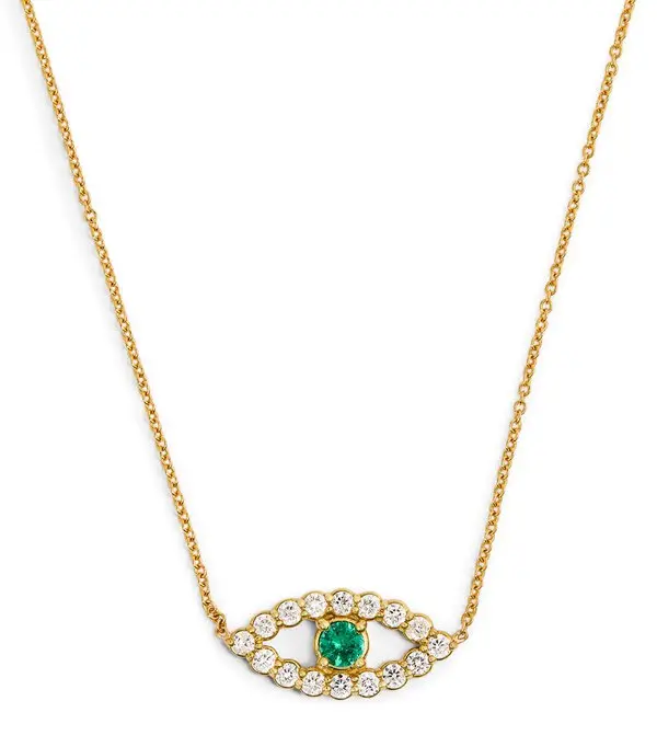 JENNIFER MEYER Yellow Diamond And Emerald Edith Evil Eye Necklace - Gold