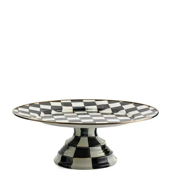 MACKENZIE-CHILDS Courtly Check Pedestal Platter - Black