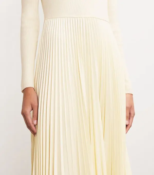 Pleated Rib-knit Midi Dress