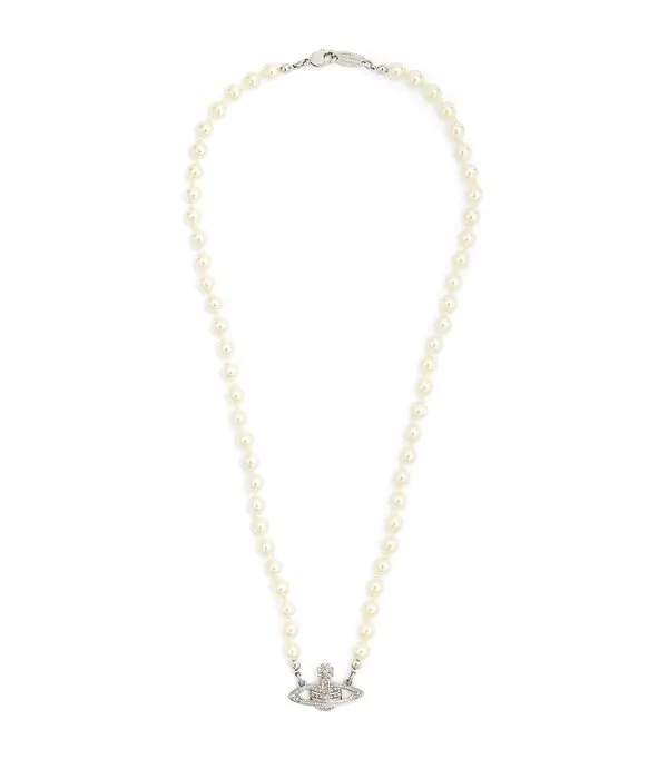 VIVIENNE WESTWOOD Mini Bas Relief Pearl Necklace - Silver