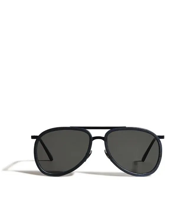 Vilebrequin X Shelter Wood Frame Aviator Sunglasses - Navy