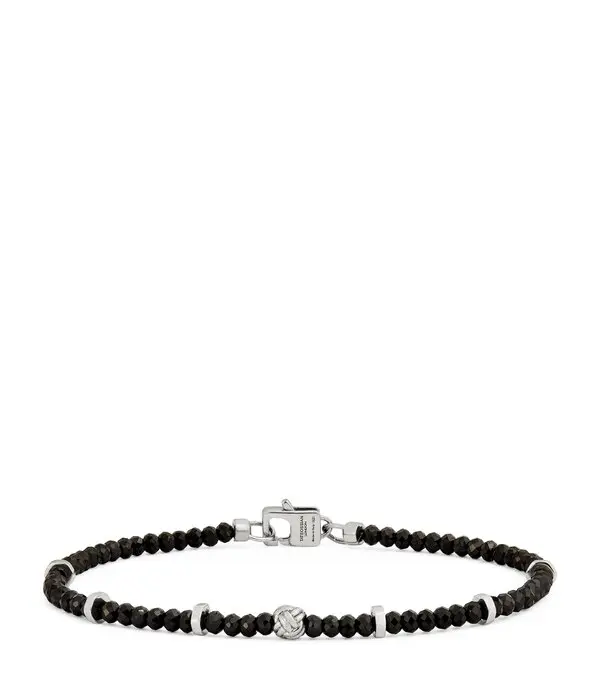 Tateossian Rhodium-plated Silver And Spinel Nodo Bracelet - Black