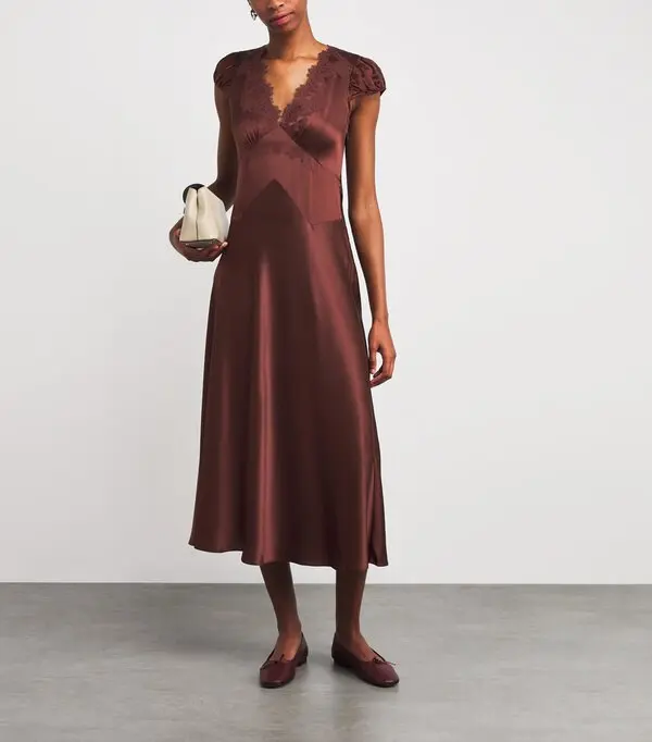 DEn Silk-Lace Coraline Midi Dress - Brown | Editorialist
