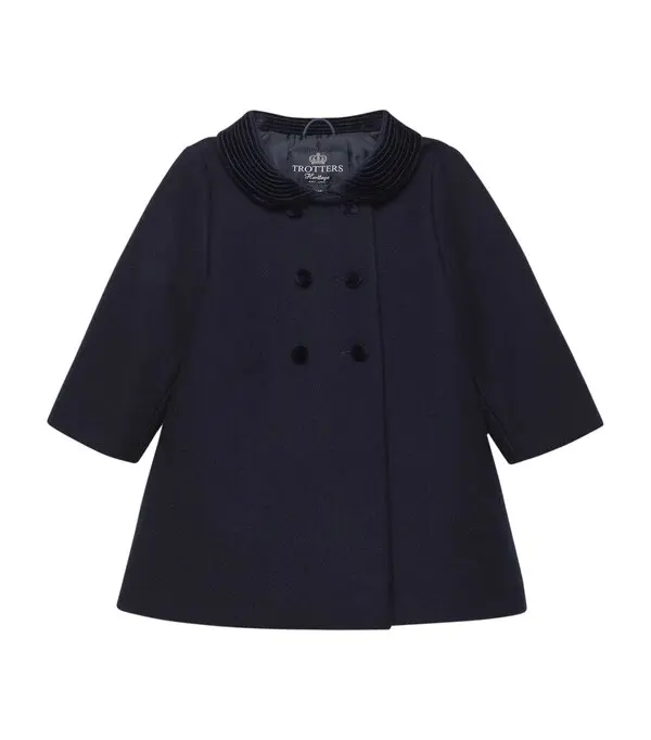 Trotters Wool Double-breasted Classic Coat - Blue
