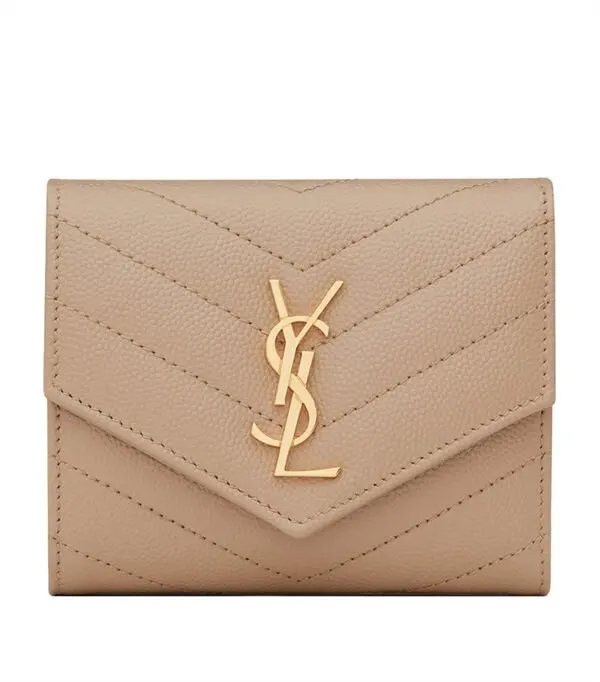 Saint Laurent Small Monogram Matelassé Envelope Wallet - Beige