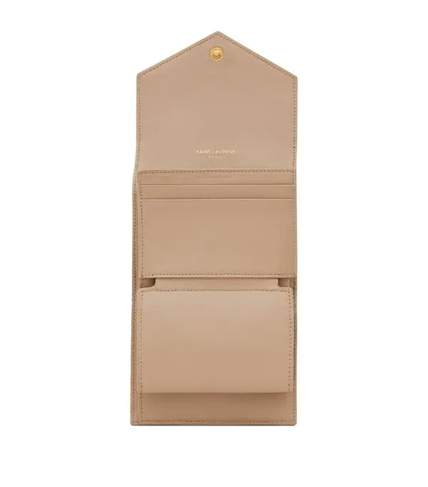 Saint Laurent Small Monogram Matelassé Envelope Wallet - Beige