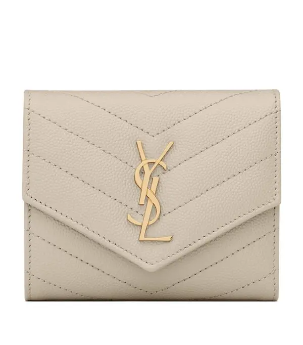 Saint Laurent Small Monogram Matelassé Envelope Wallet - White