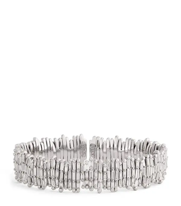 SUZANNE KALAN Gold And Diamond Classic Three-row Cuff - White