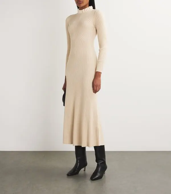 Sandro Ruffle-Neck Knitted Maxi Dress In Beige - 30% Off | Editorialist