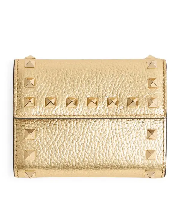 Valentino Garavani Metallic Leather Rockstud Wallet - Gold