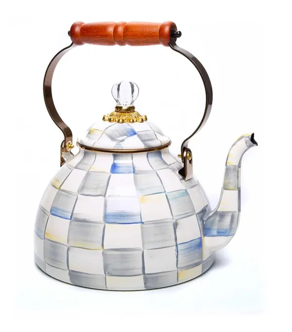 MACKENZIE-CHILDS Sterling Check 3-quart Tea Kettle - Silver