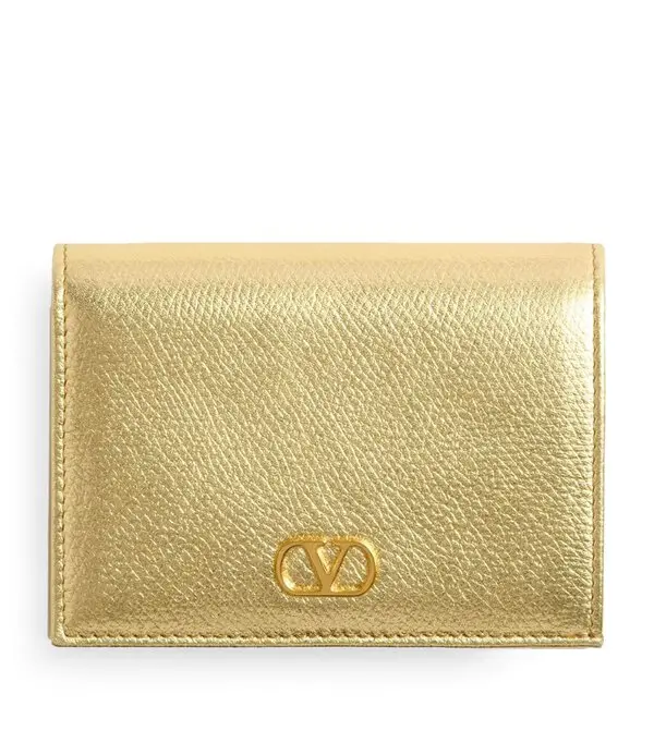 Valentino Garavani Leather Vlogo Signature Bifold Wallet - Gold