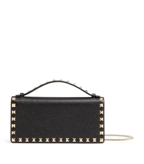 Valentino Garavani Leather Rockstud Top-handle Wallet - Black