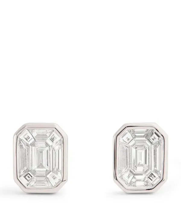 Shay Gold And Diamond Illusion Stud Earrings - White