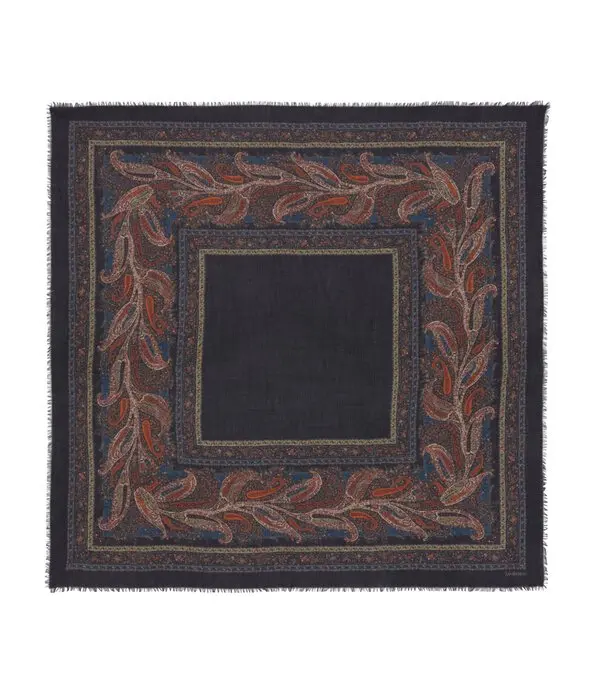 Saint Laurent Cashmere Geometric Paisley Scarf - Blue