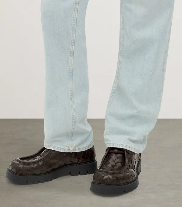 Bottega Veneta Leather Intrecciato Haddock Boat Shoes