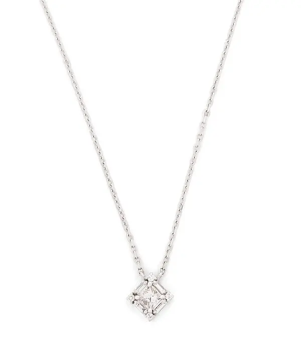 SUZANNE KALAN Mini Gold And Diamond Princess Square Necklace - White
