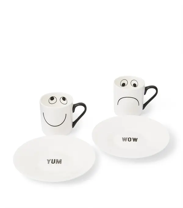 ANYA HINDMARCH Set Of 2 Eyes Espresso Cups And Saucers - White