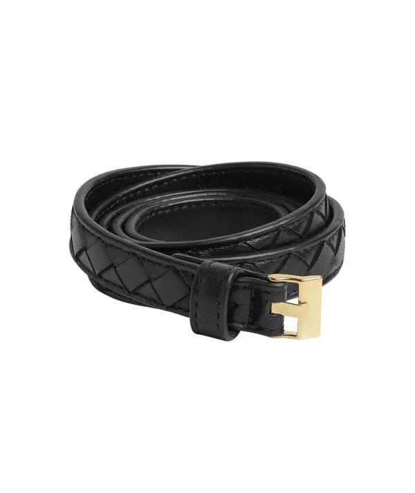 Bottega Veneta Thin Intrecciato Leather Watch Belt - Black