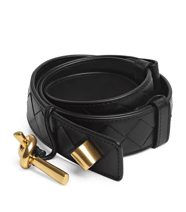 Bottega Veneta Leather Intrecciato Andiamo Belt - Black