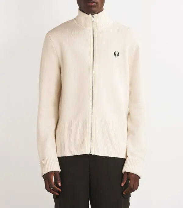 Fred Perry Cotton-wool Zip-up Cardigan - Ivory