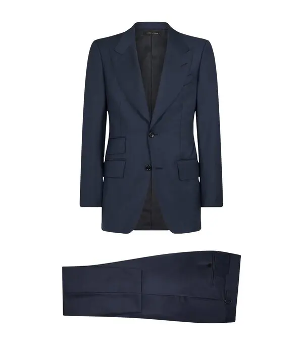 TOM FORD Wool Super 110s Sharkskin Shelton 2-piece Suit - Navy