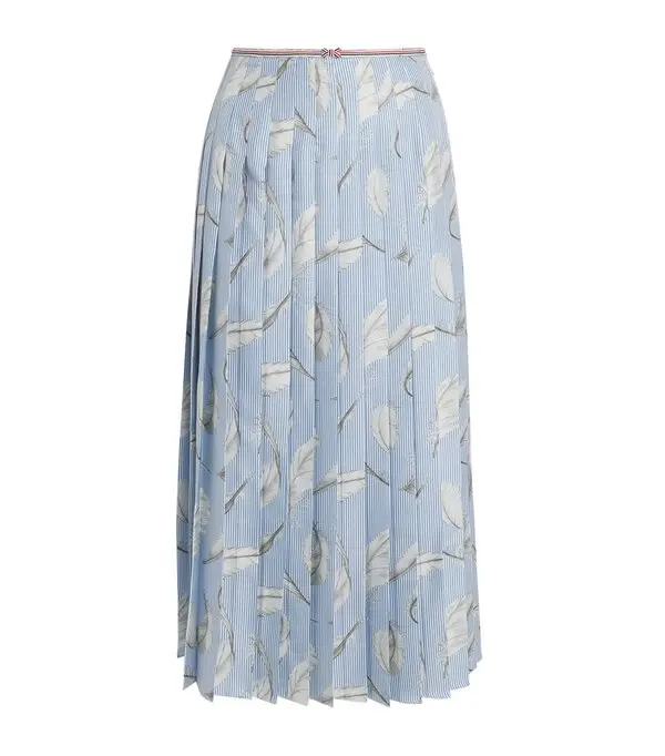 Thom Browne Silk Printed Pleated Midi Skirt - Blue
