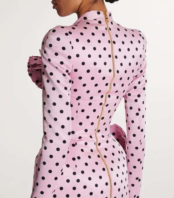 balmain pink polka dot dress Margot Robbie Is Balmain Barbie in a Pink Polka-Dot Mini Dress
