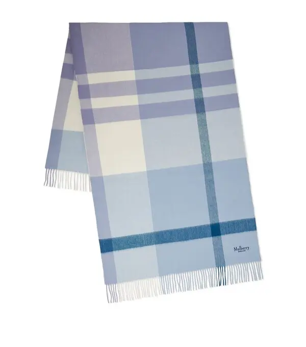 Mulberry Large Merino Wool Check Scarf - Neutral