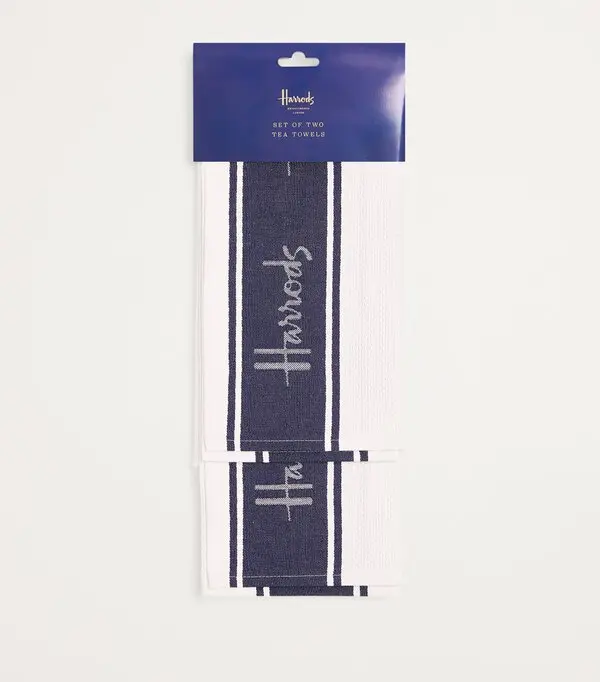 Harrods Set Of 2 Organic Cotton Tea Towels - Navy