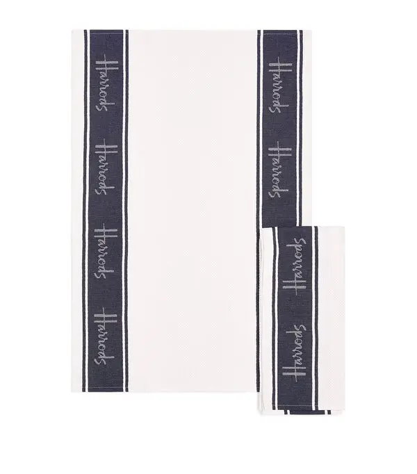 Harrods Set Of 2 Organic Cotton Tea Towels - Navy