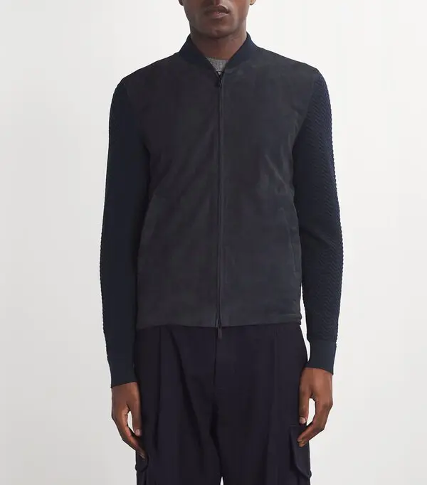 Giorgio Armani Suede And Virgin Wool Bomber Jacket