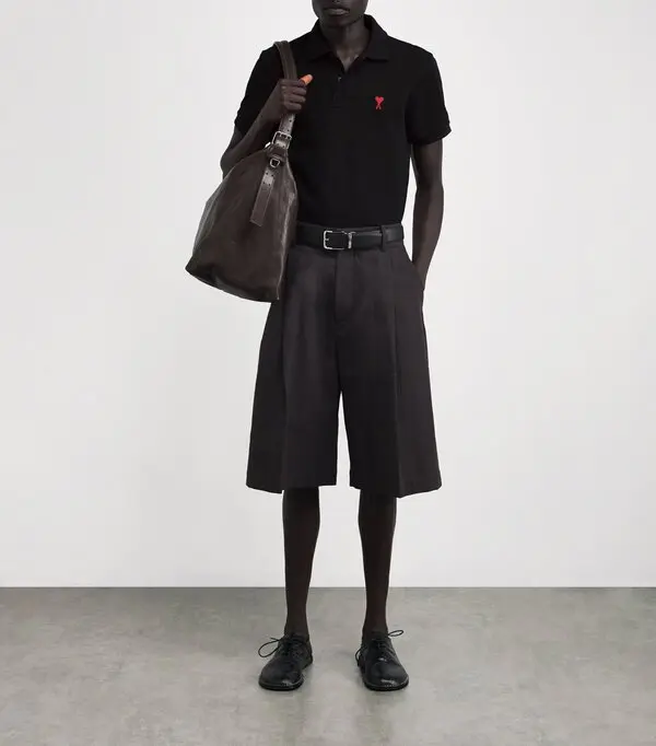 AMI Paris Organic Cotton De Coeur Polo Shirt - Black