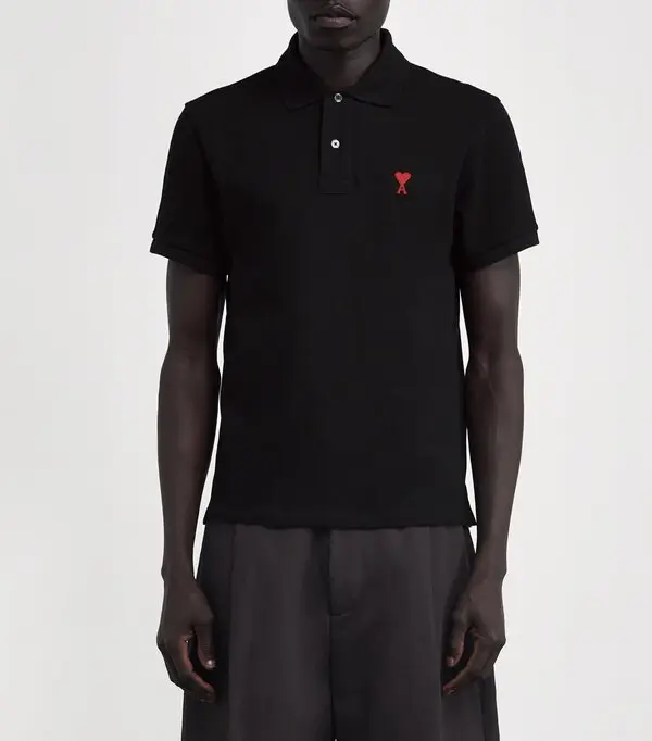 AMI Paris Organic Cotton De Coeur Polo Shirt - Black