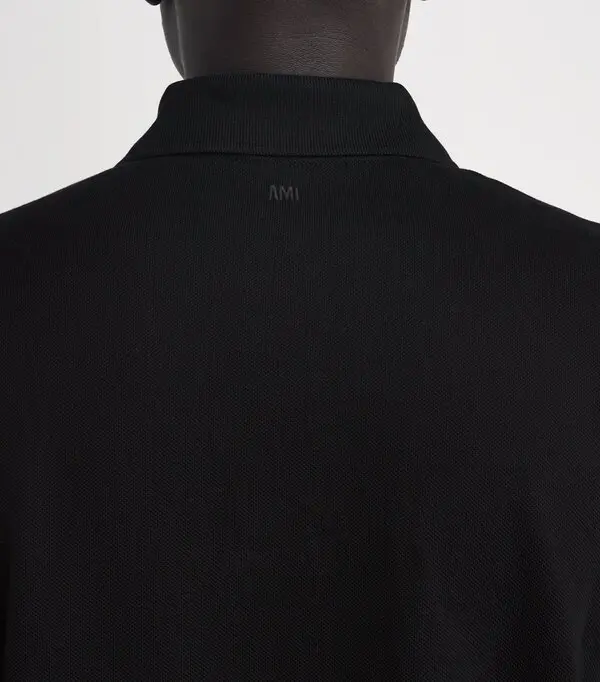 AMI Paris Organic Cotton De Coeur Polo Shirt - Black