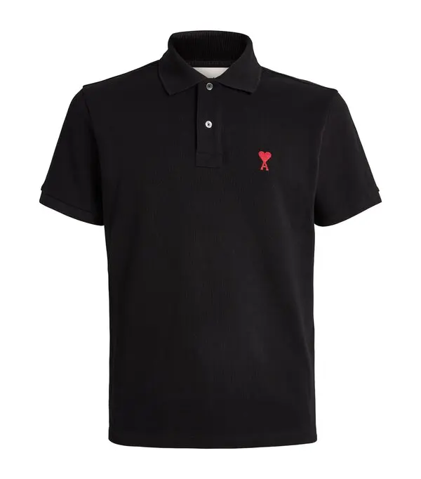 AMI Paris Organic Cotton De Coeur Polo Shirt - Black