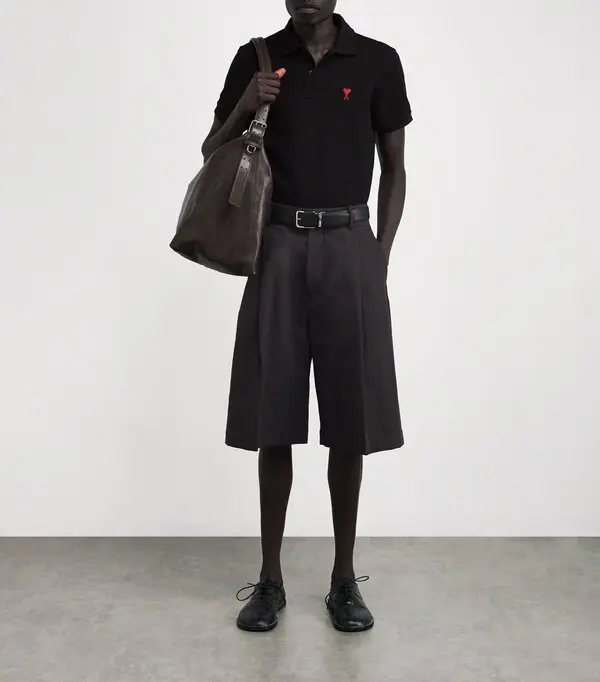 AMI Paris Organic Cotton De Coeur Polo Shirt - Black