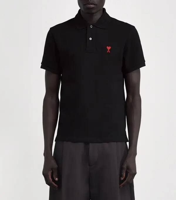 AMI Paris Organic Cotton De Coeur Polo Shirt - Black