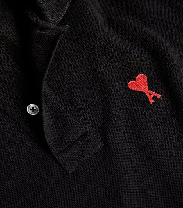 AMI Paris Organic Cotton De Coeur Polo Shirt - Black