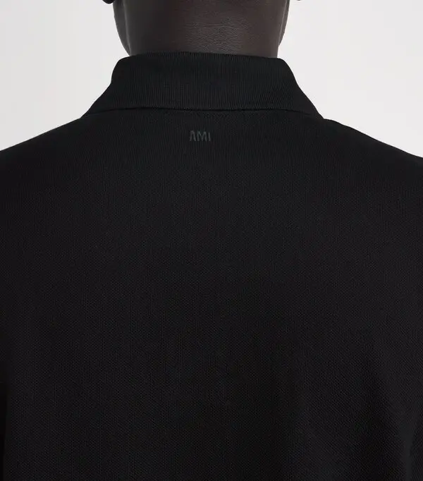 AMI Paris Organic Cotton De Coeur Polo Shirt - Black