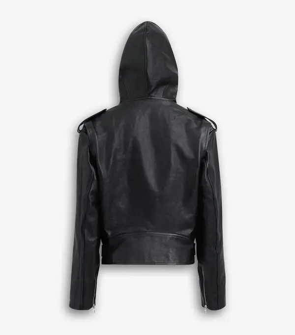 Alaïa Leather Hooded Biker Jacket - Black