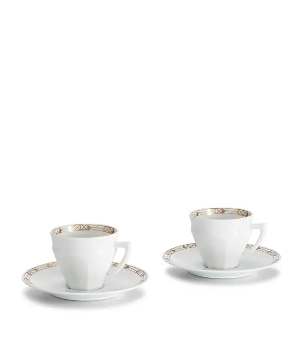THE MARTHA, BY BACCARAT Set Of 2 Porcelain Talleyrand Coffee Cups And Saucers - Clear