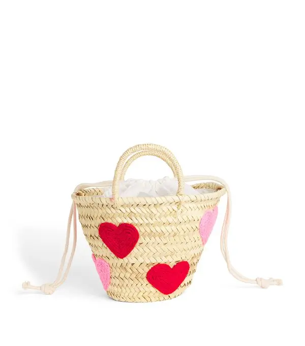 BONITA Embroidered Hearts Basket Bag - Beige