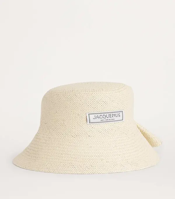 Jacquemus Raffia Pleated Bucket Hat In Neutral - 49% Off  display picture 3
