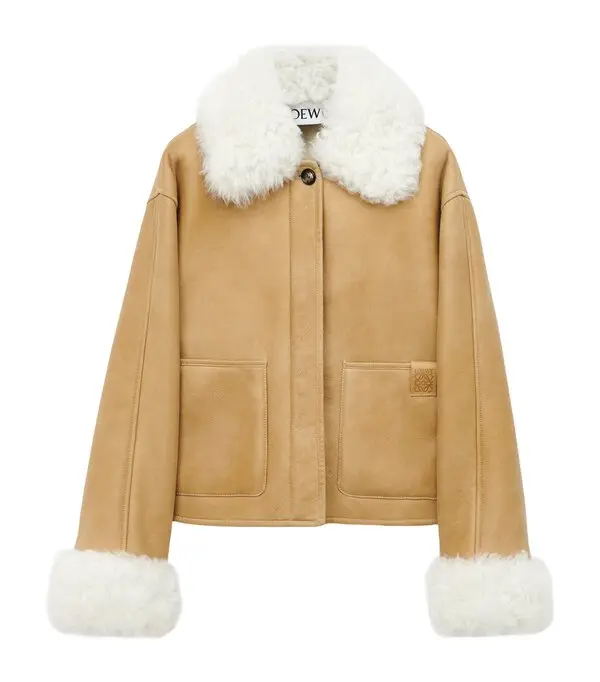 Loewe Shearling-trim Leather Jacket - White